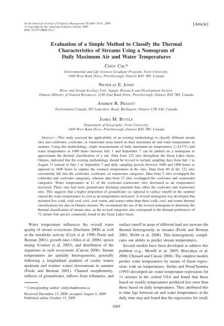 Chu Et Al 2009 Classifying Thermal Characteristics Of Streams ...
