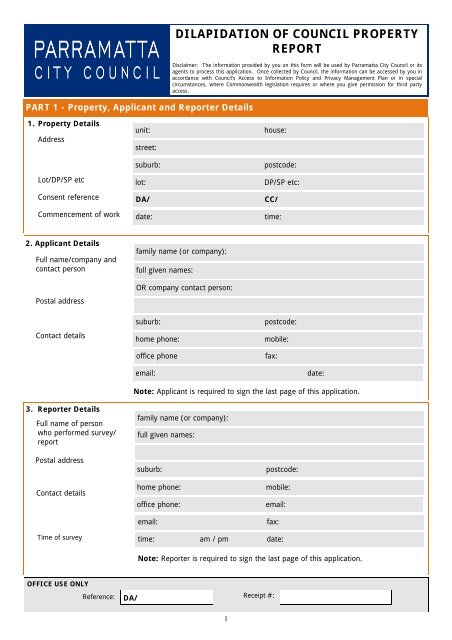Dilapidation Report Form - Parramatta City Council