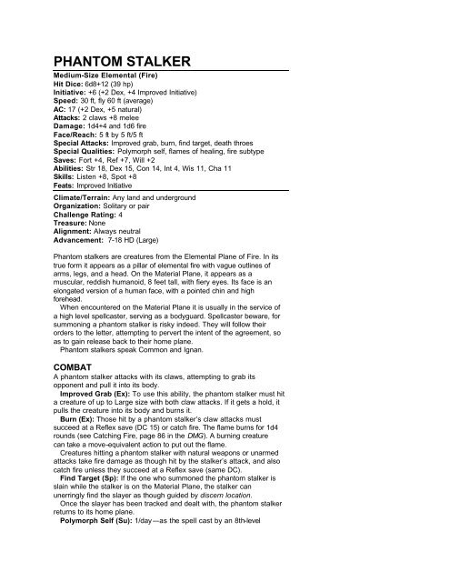 Phantom Stalker - The Creature Catalog