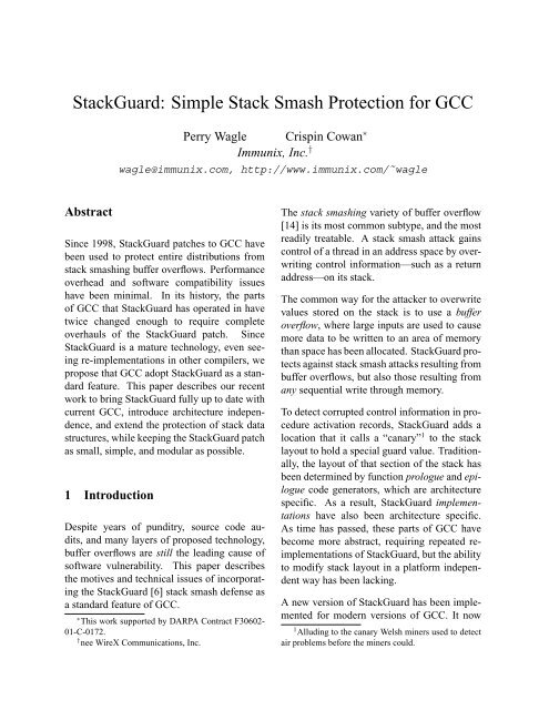 Stackguard Simple Stack Smash Protection For Gcc