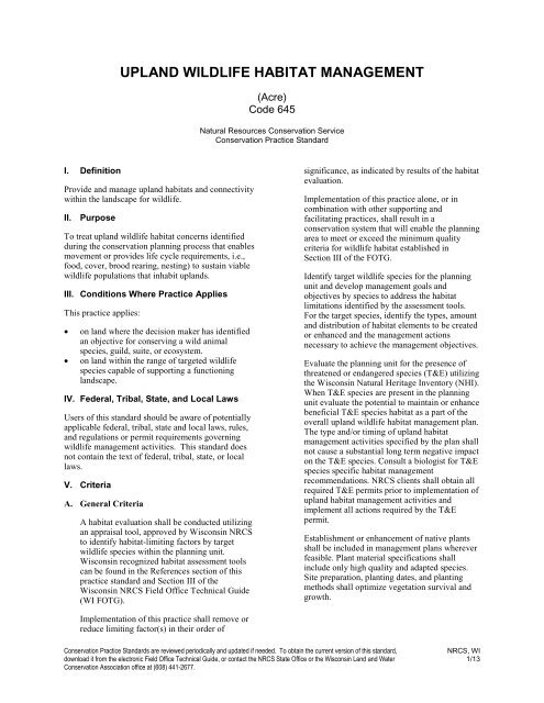 upland wildlife habitat management - Field Office Technical Guide