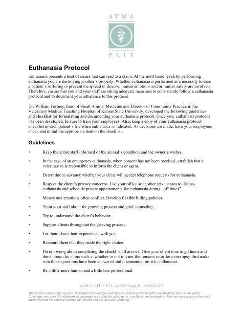Euthanasia Protocol - AVMA PLIT