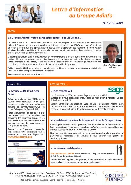 Lettre d'information du Groupe Adinfo