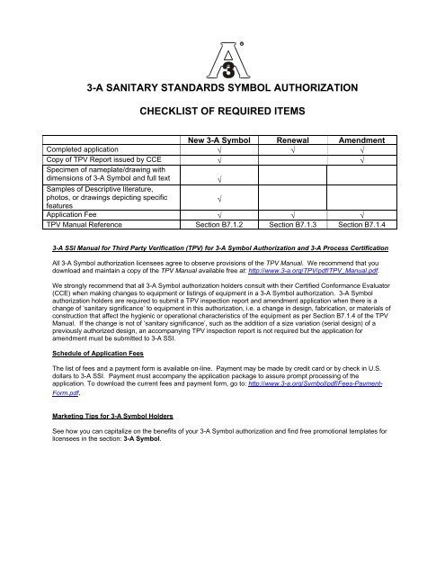 Application for 3-A Sanitary Standards Symbol (PDF)