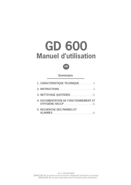 GD 600 Manuel d'utilisation - Granuldisk
