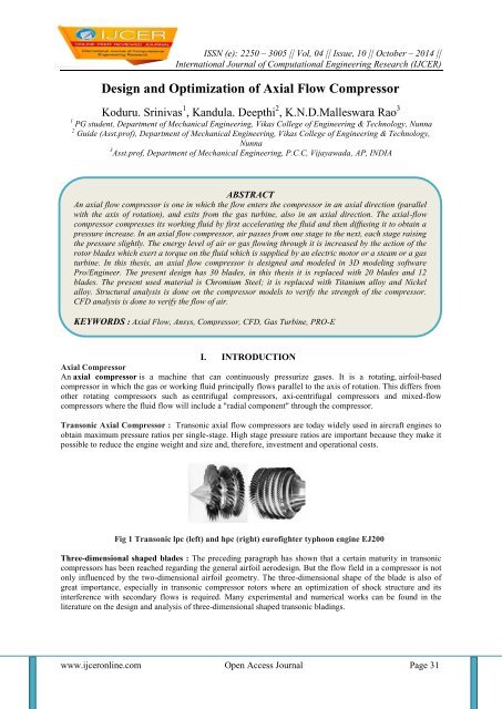 Design and Optimization of Axial Flow Compressor Design and Optimization of Axial Flow Compressor