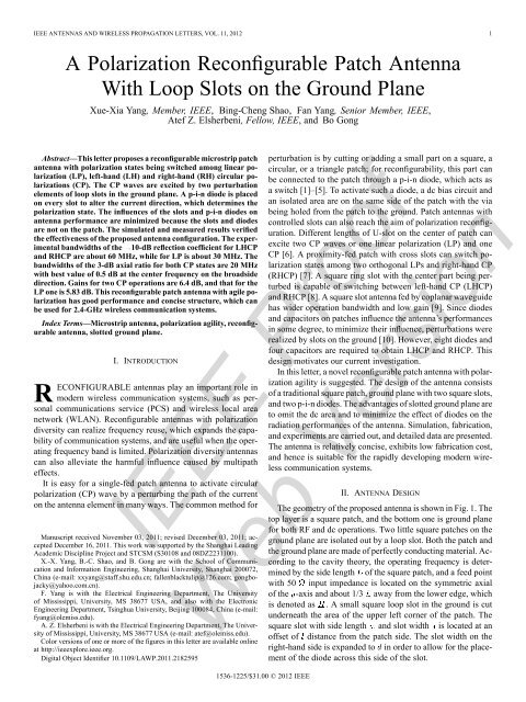 A Polarization Reconfigurable Patch Antenna With Loop Slots On The