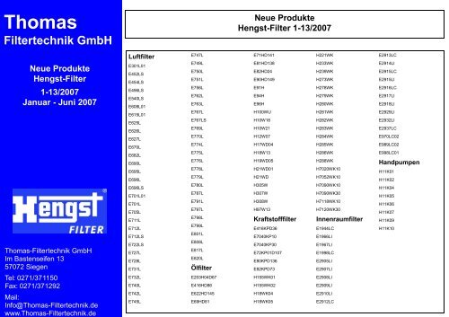 Produktinformation - Thomas Filtertechnik GmbH