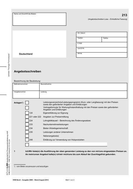 213 - Angebotsschreiben - Zentraler ThÃ¼ringer Formularservice