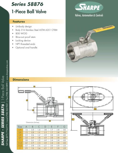 Series 58876 1-Piece Ball Valve eS P1- - SharpeÂ® Valves