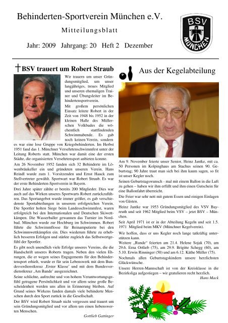 BSV trauert um Robert Straub - Behinderten-Sportverein München eV