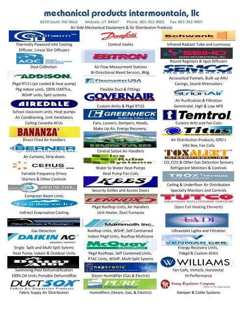 a printable Line Card - Mechanical Product Intermountain