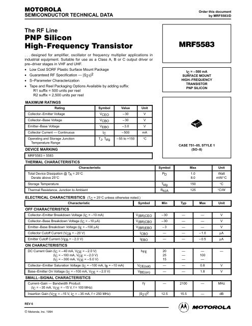 PNP Silicon High-Frequency Transistor MRF5583