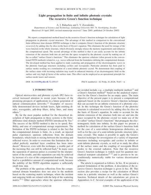 Light propagation in finite and infinite photonic crystals: The ...