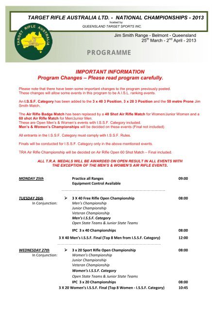 tra national championships - Target Rifle Australia