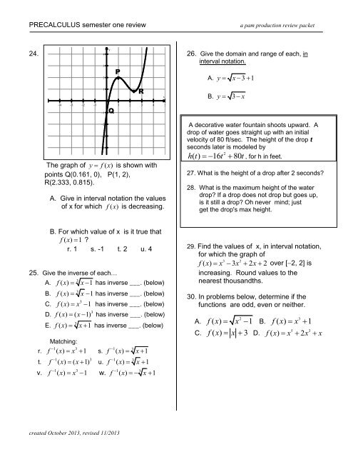 PRECALCULUS semester one