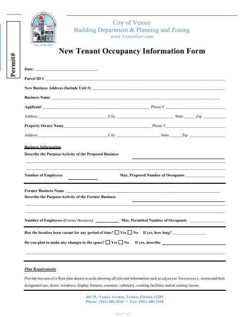 New Tenant Occupancy Information Form - City of Venice