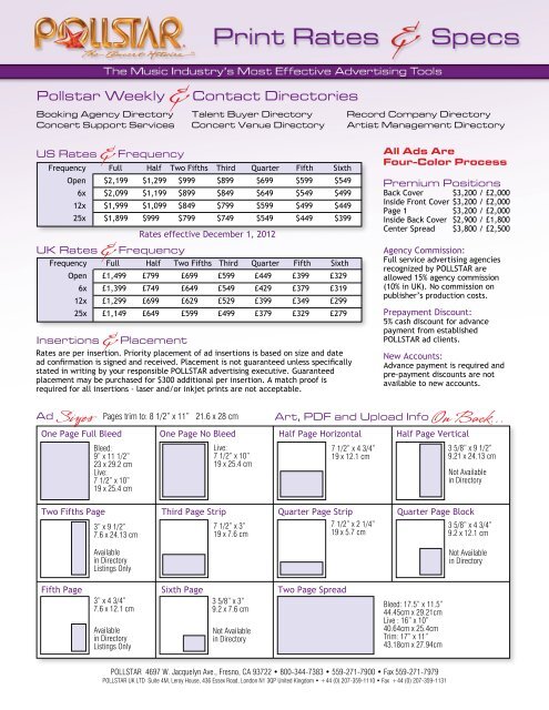 Printable Print Artwork Spec Sheet - PollstarPro