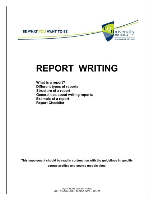 REPORT WRITING - Central Queensland University