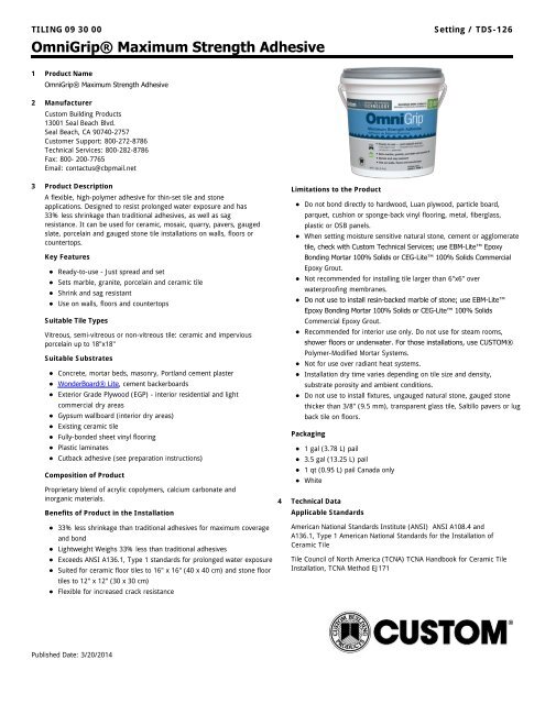 Technical Data Sheet - Custom Building Products