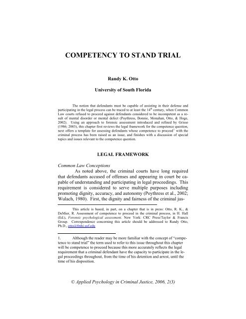 Competency to Stand Trial - Applied Psychology in Criminal Justice