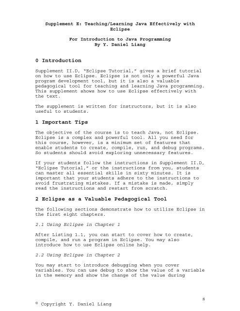 Teaching/Learning Java Effectively with Eclipse
