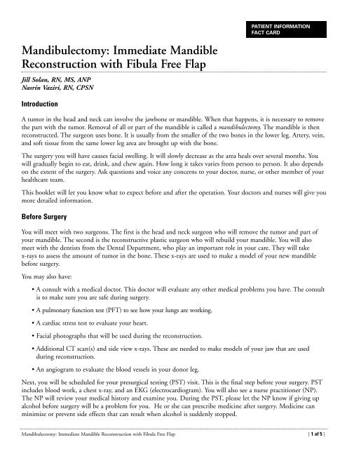 Mandibulectomy: Immediate Mandible Reconstruction with Fibula ...