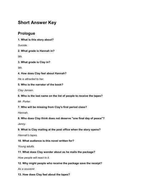 Short Answer Key Prologue