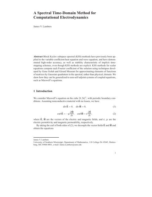 A Spectral Time-Domain Method for Computational Electrodynamics