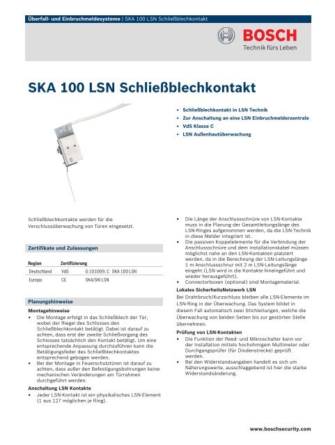SKA 100 LSN Schließblechkontakt - Bosch Security Systems