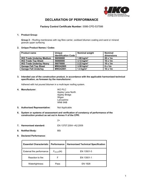 CE Declaration of Performance (Group 2) - IKO