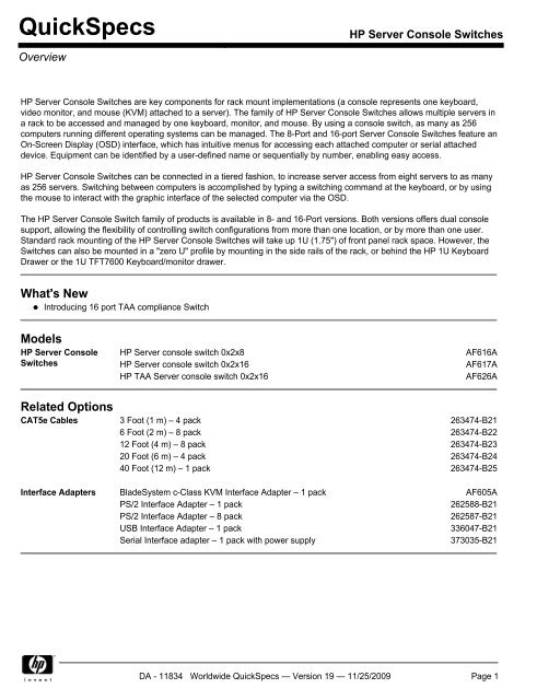 HP Server Console Switches