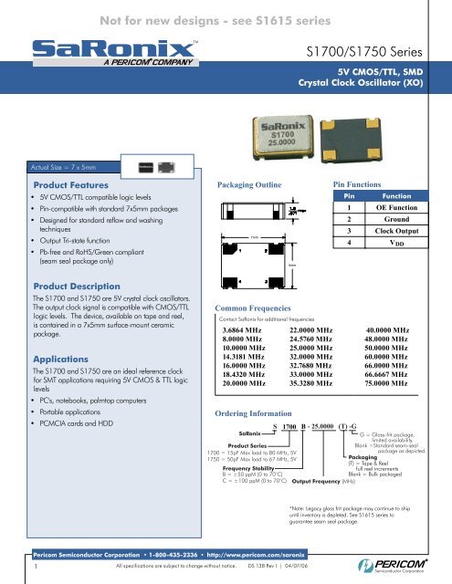 Datasheet Pericom Semiconductor
