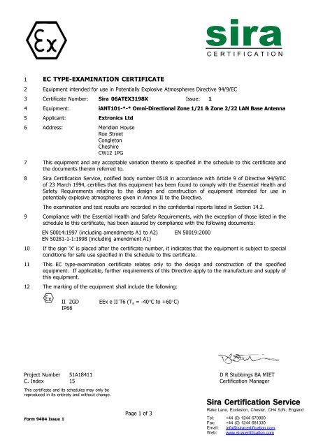 Sira Certification Service - Extronics