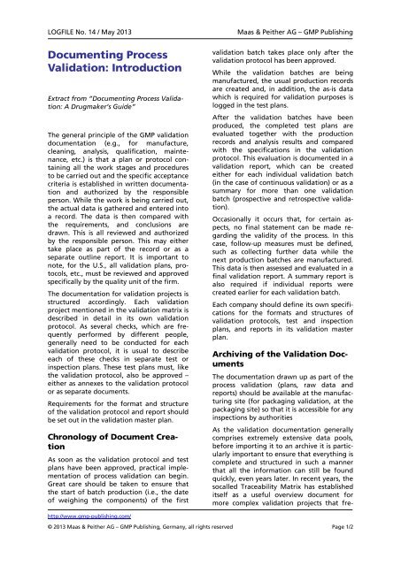 Documenting Process Validation: Introduction