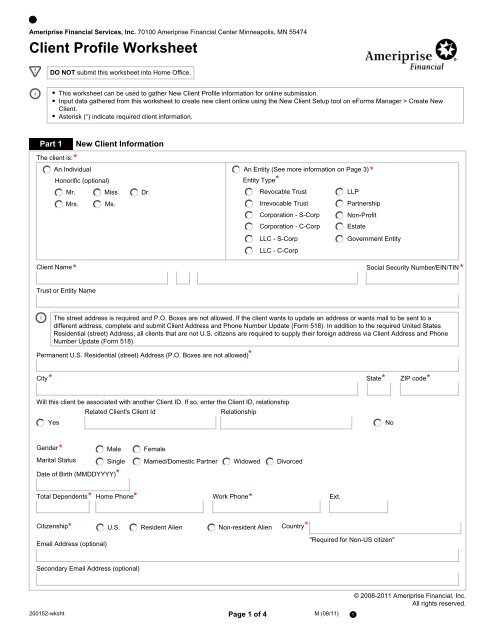 Client Profile Worksheet
