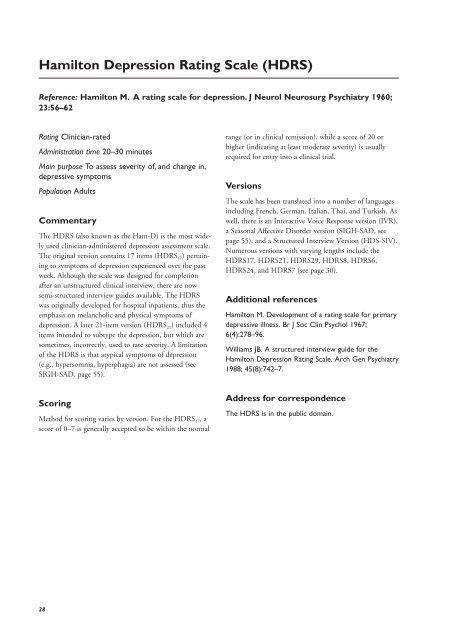 Hamilton Depression Rating Scale (HDRS) - Crest.BD