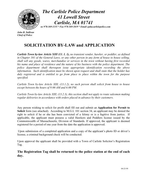 Permit to Solicit Application - Carlisle