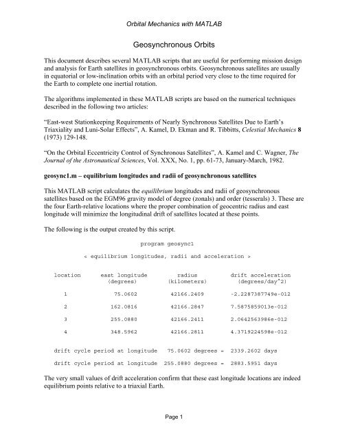 GEO Matlab - Orbital and Celestial Mechanics Website