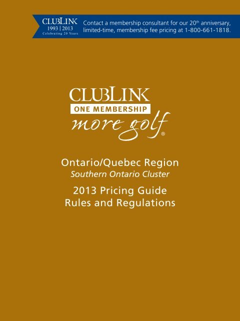 Southern Ontario Price Guide - Clublink Corporation