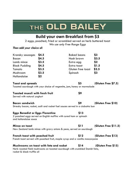 Breakfast and Drinks Menu - The Old Bailey