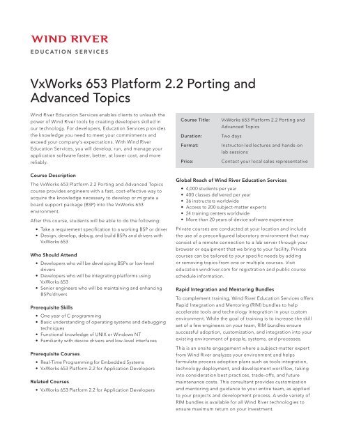 VxWorks 653 Platform 2.2 Porting and Advanced Topics - Wind River
