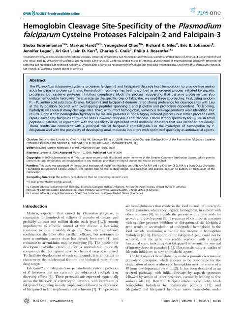 Hemoglobin Cleavage Site-Specificity of the ... - Craiklab.ucsf.edu Hemoglobin Cleavage Site-Specificity of the ... - Craiklab.ucsf.edu