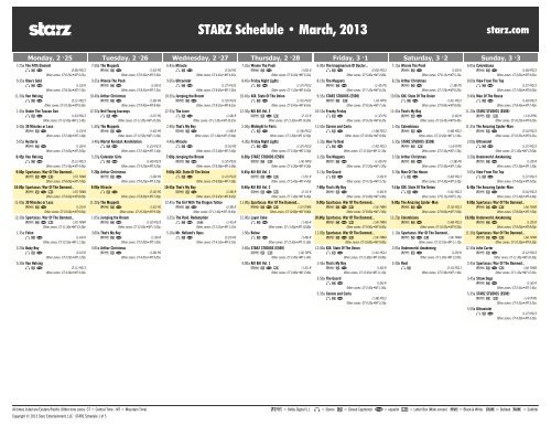 STARZ Schedule - March, 2013