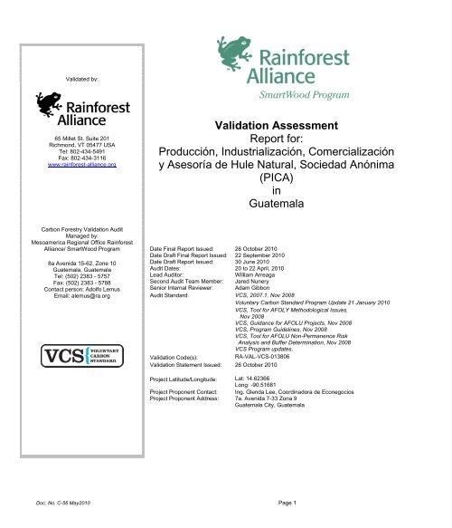 Validation Report - The Verified Carbon Standard Project Database
