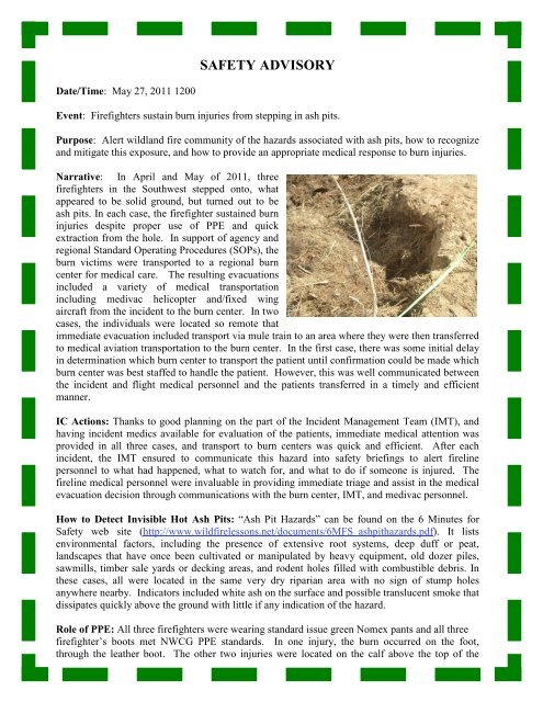 Ash Pit Safety Advisory - Wildland Fire