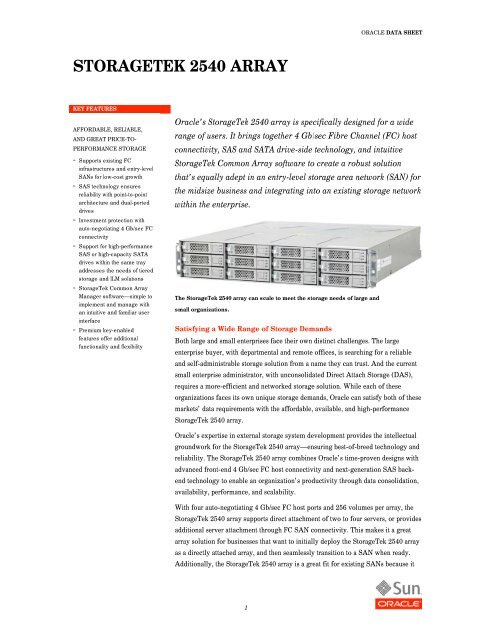 StorageTek 2540 Array Data Sheet - Insight Web Server