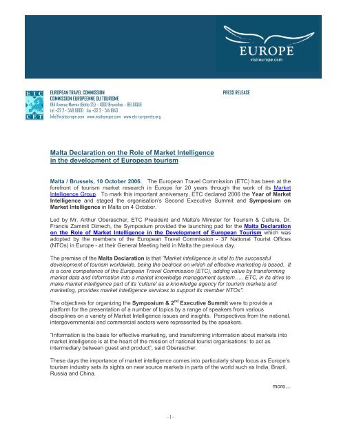 Malta Declaration on the Role of Market Intelligence in the ...