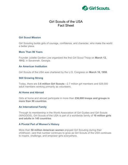Girl Scouts of the USA Fact Sheet
