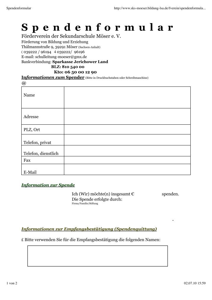 Spendenformular Magazine
